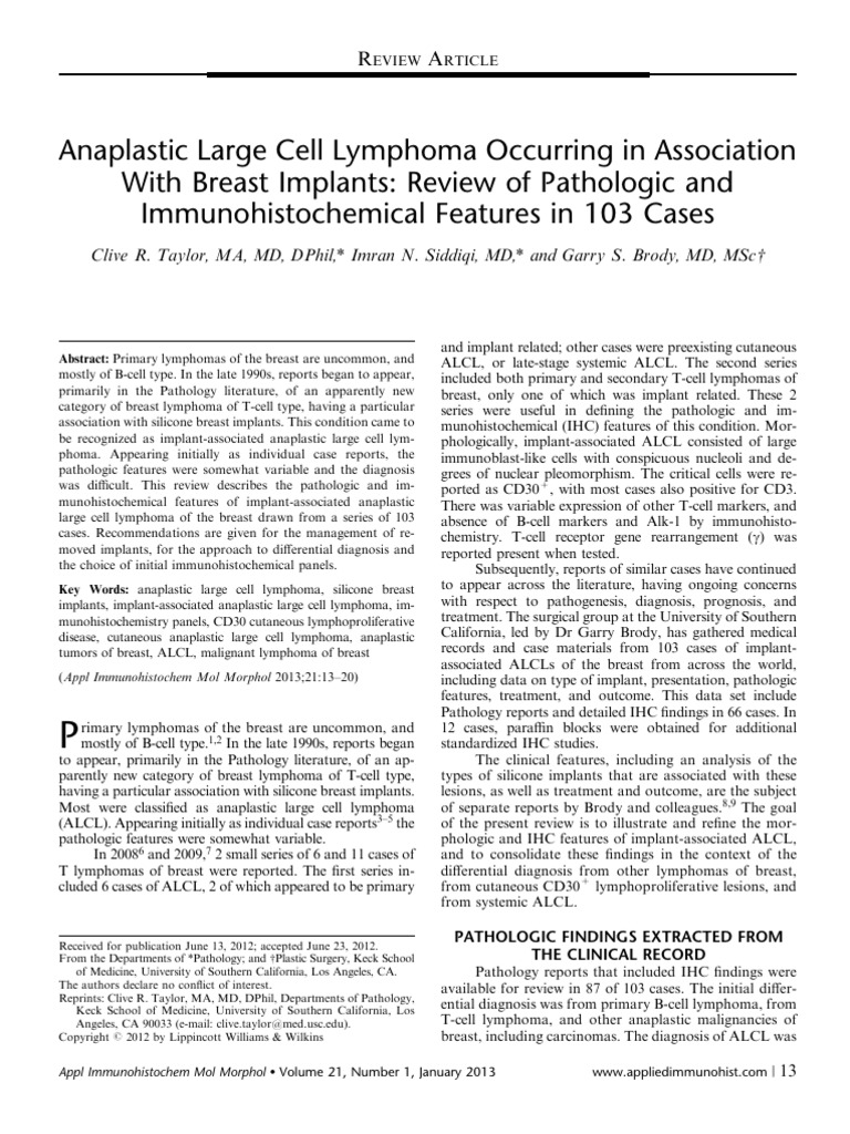 Anaplastic Large Cell Lymphoma Occurring In.2 | PDF ...