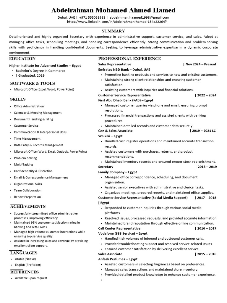 Abdelrahman Mohamed Ahmed Hamed | PDF | Call Centre | Computing