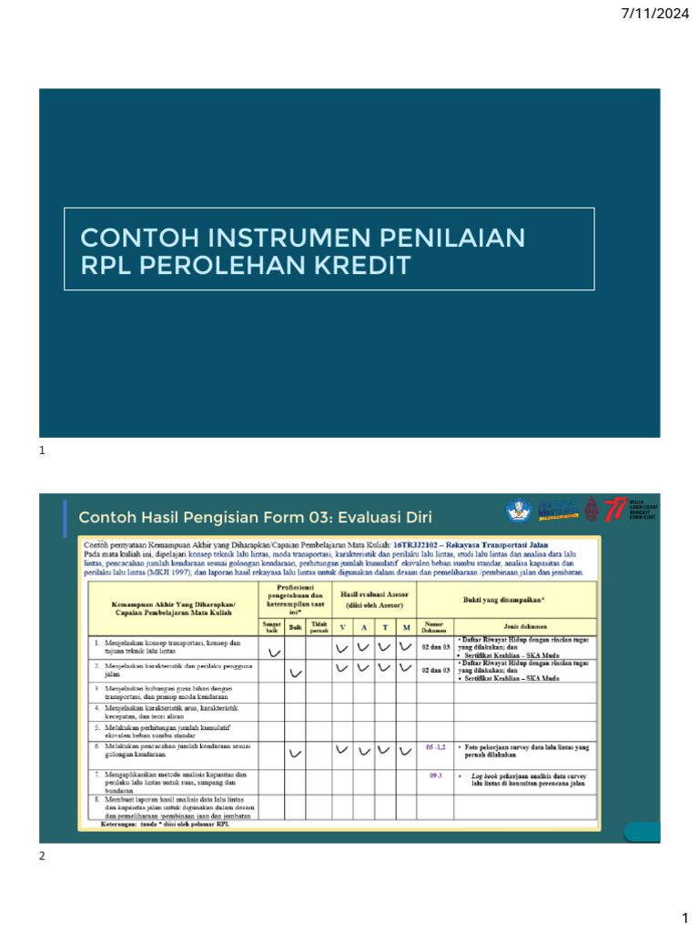 Contoh Instrumen Portofolio RPL | PDF