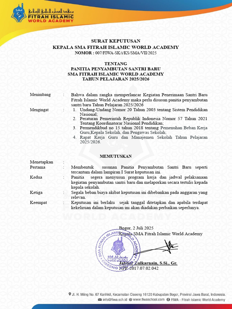 (SMA) 2425 S1 SK Panitia Penyambutan Santri | PDF