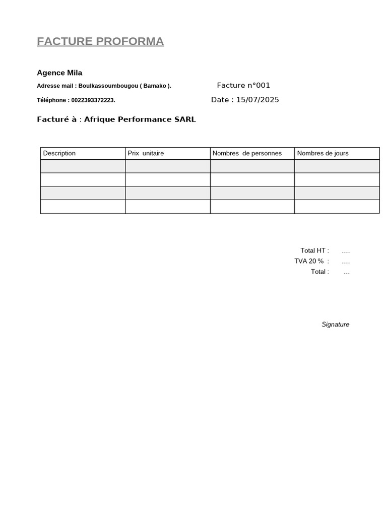 Modèle de Facture Proforma PDF | PDF