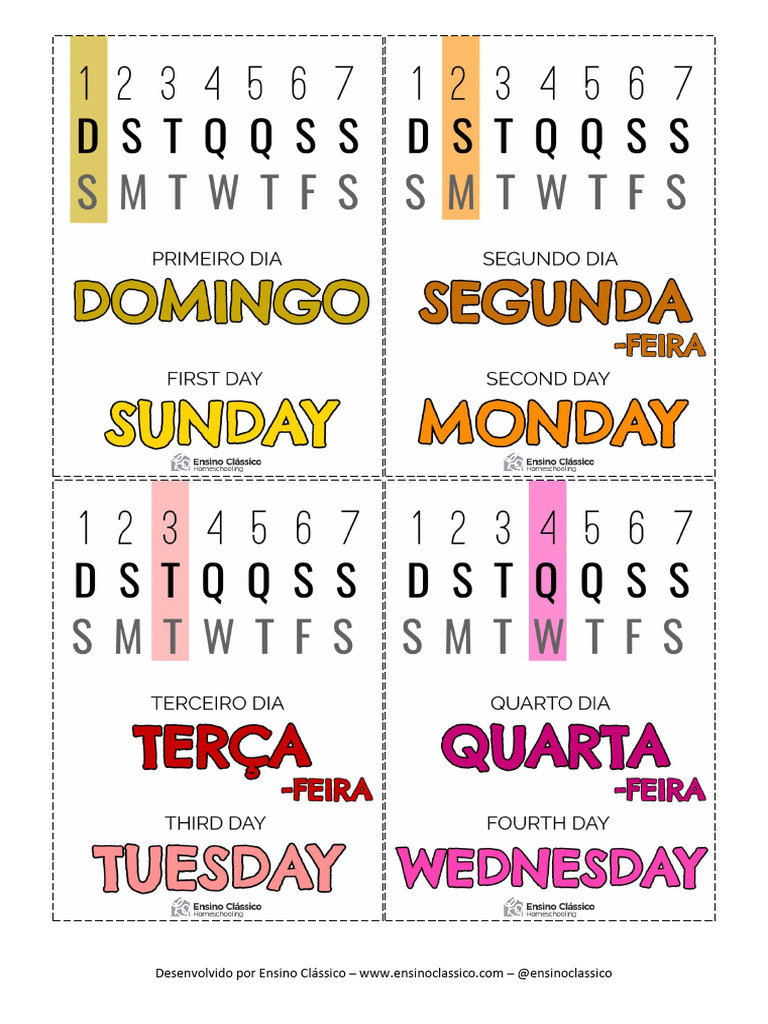 Flashcards Dias Da Semana Days of Week | PDF