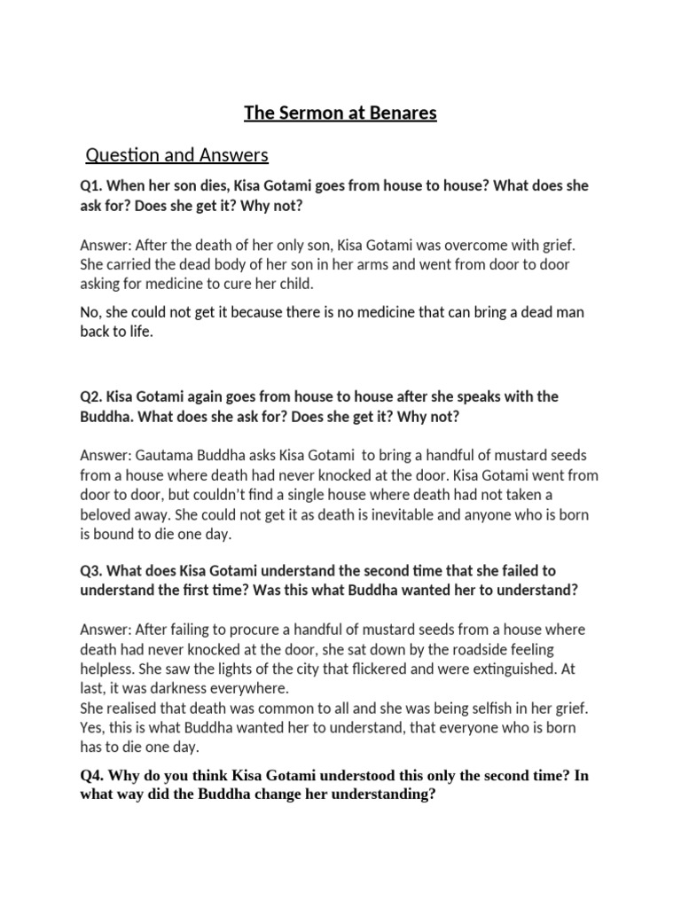 Sermon at Benaras - Ques - Ans | PDF