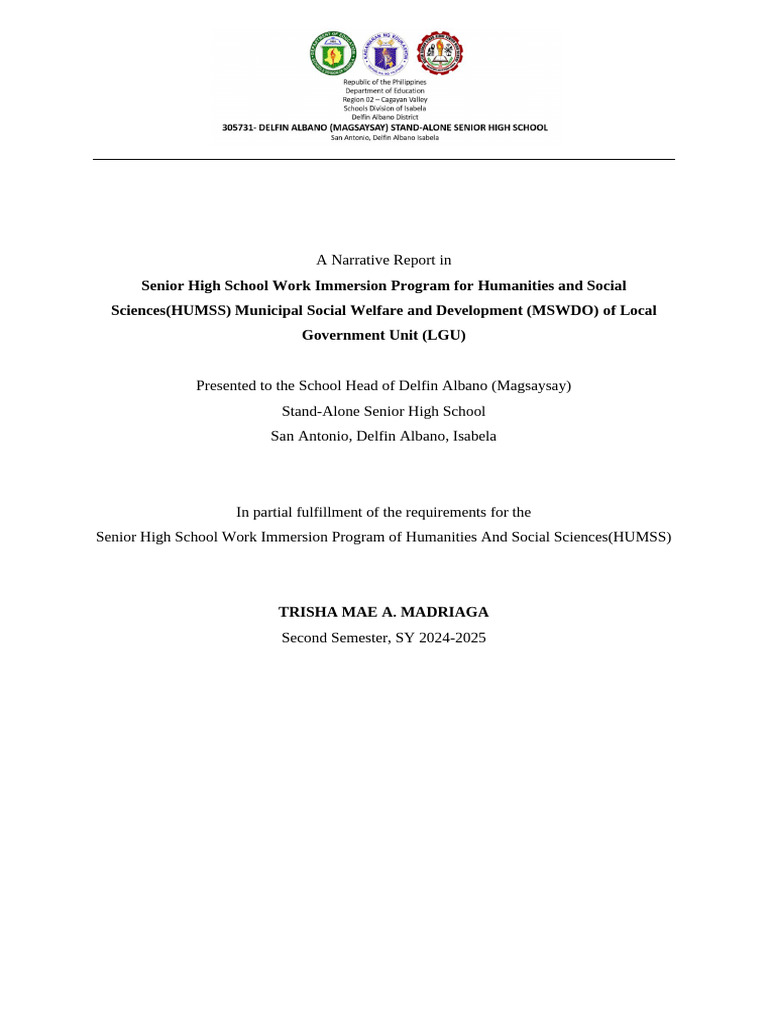 Work Immersion Narrative Report | PDF | Gratitude | Psychological ...