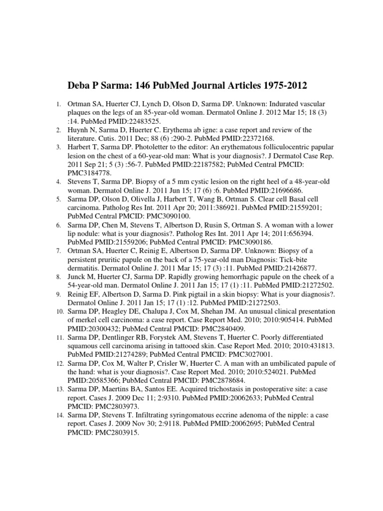 Deba P Sarma, MD: 146 PubMed Articles 1975-2012 | PDF | Carcinoma ...