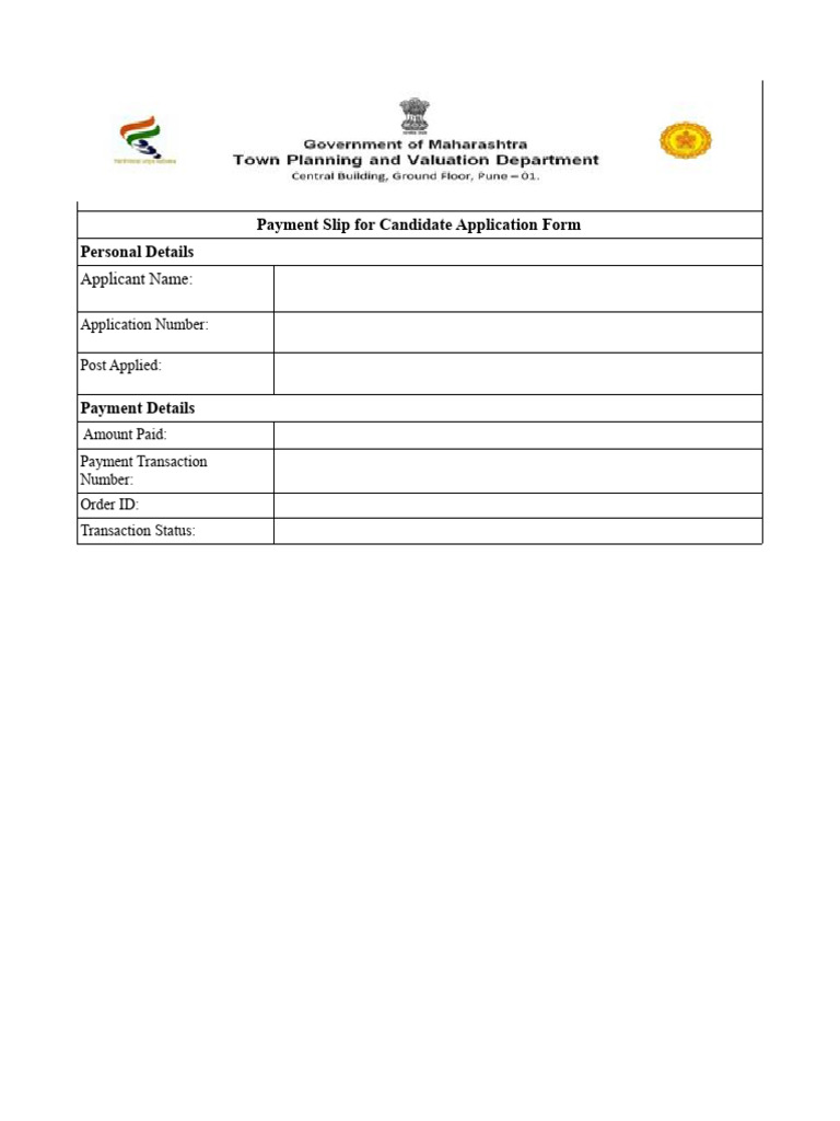 Payment Slip For Candidate Application Form Personal Details | PDF