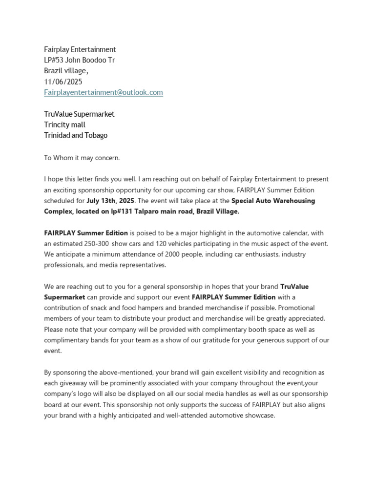 FAIRPLAY Summer Edition Sponsorship Proposal | PDF