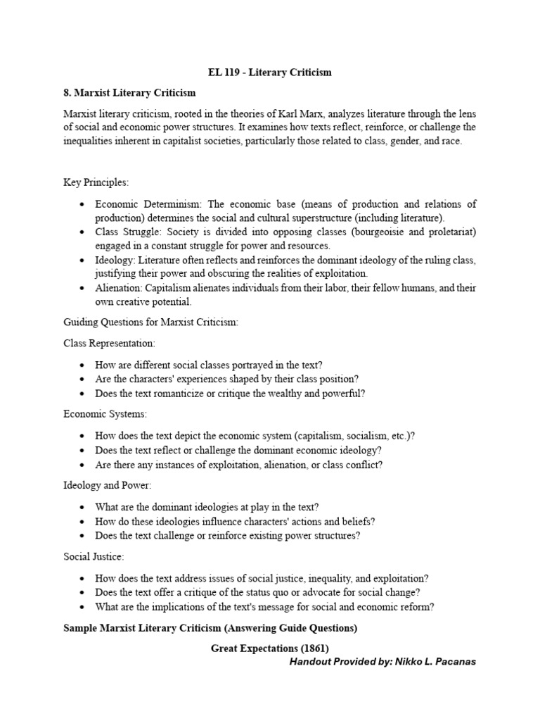 Marxist Literary Criticism Overview | PDF | Great Expectations | Marxism