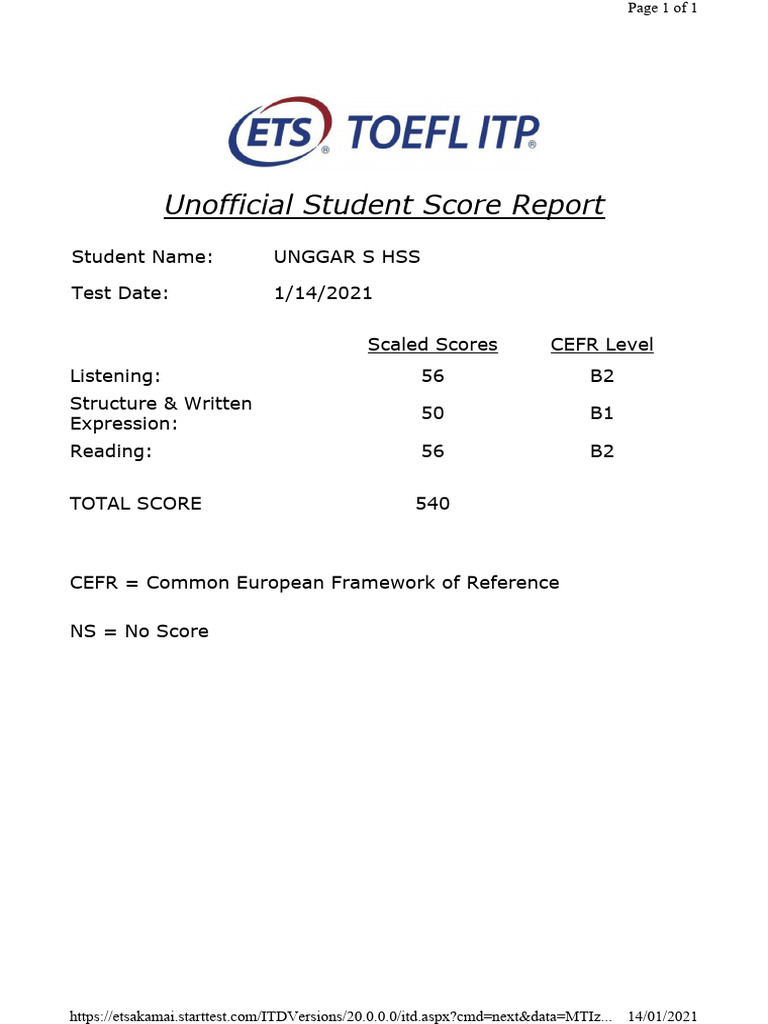 Hasil TOEFL ITP | PDF
