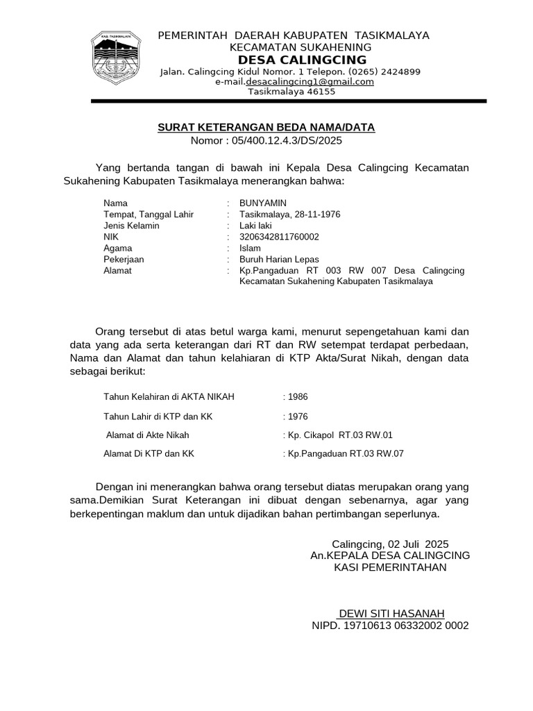 Keterangan Beda Nama2017 | PDF