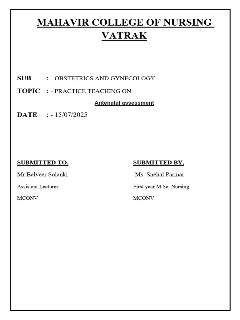 Antenatal Assessment Teaching Guide | PDF | Pregnancy | Obstetrics