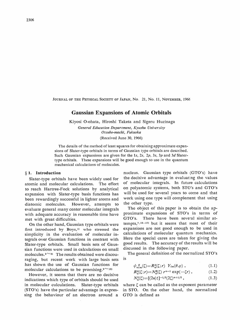 Huzinaga1966 Gaussian AO | PDF