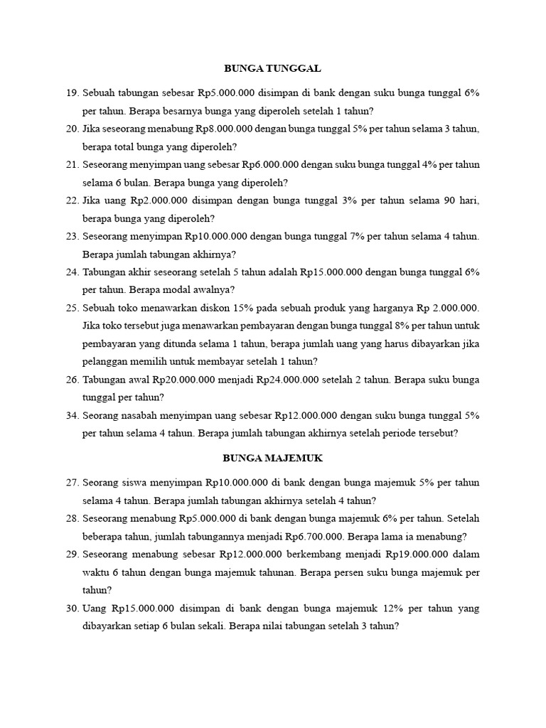 Soal Bunga Tunggal dan Majemuk | PDF