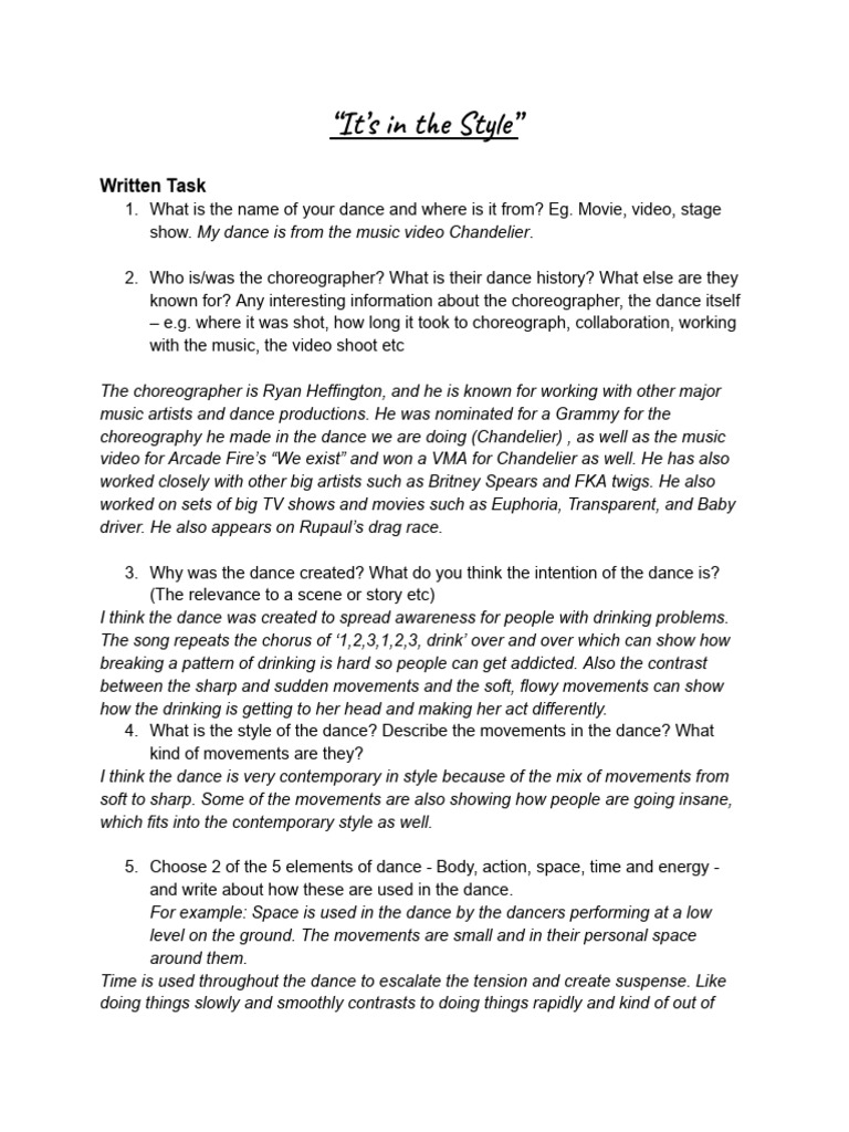 Choreography Analysis of "Chandelier" Dance | PDF | Choreography ...