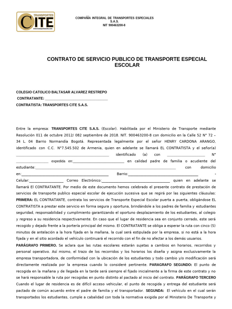 Contrato Padres Colegio Catolico Baltasar Alvarez Restrepo Año 2025 ...