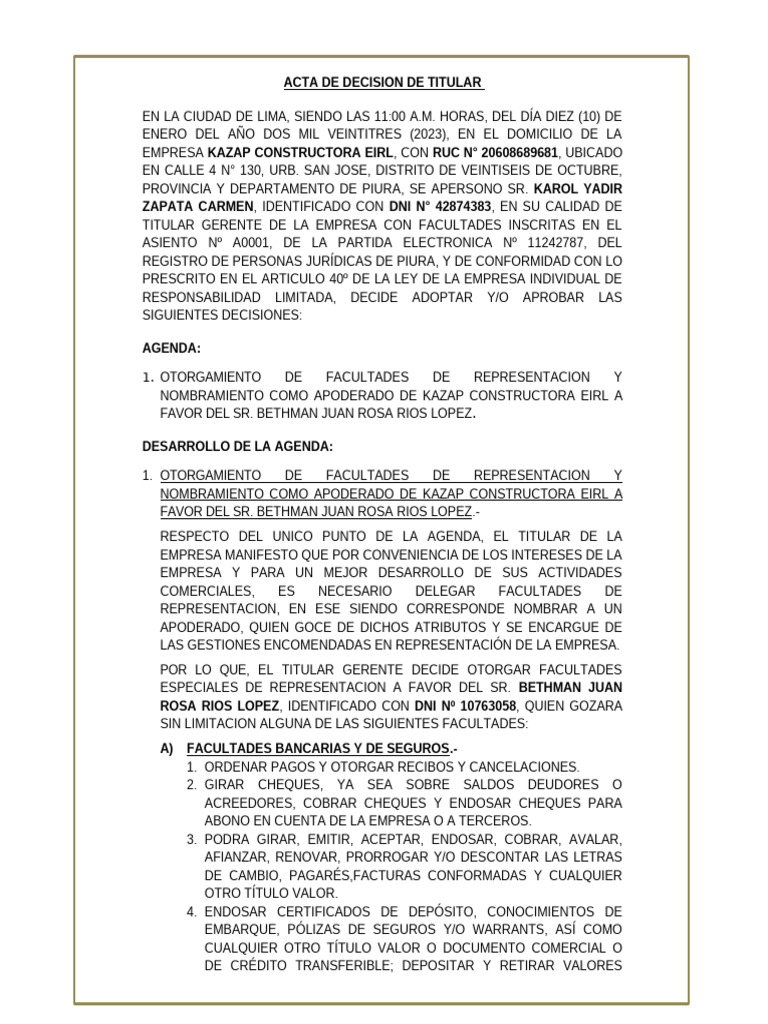 Acta Poder Bethman | PDF | Patentar | Ley procesal