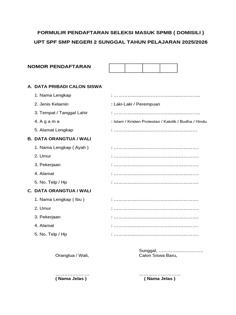Formulir Pendaftaran SPMB 2025/2026 | PDF