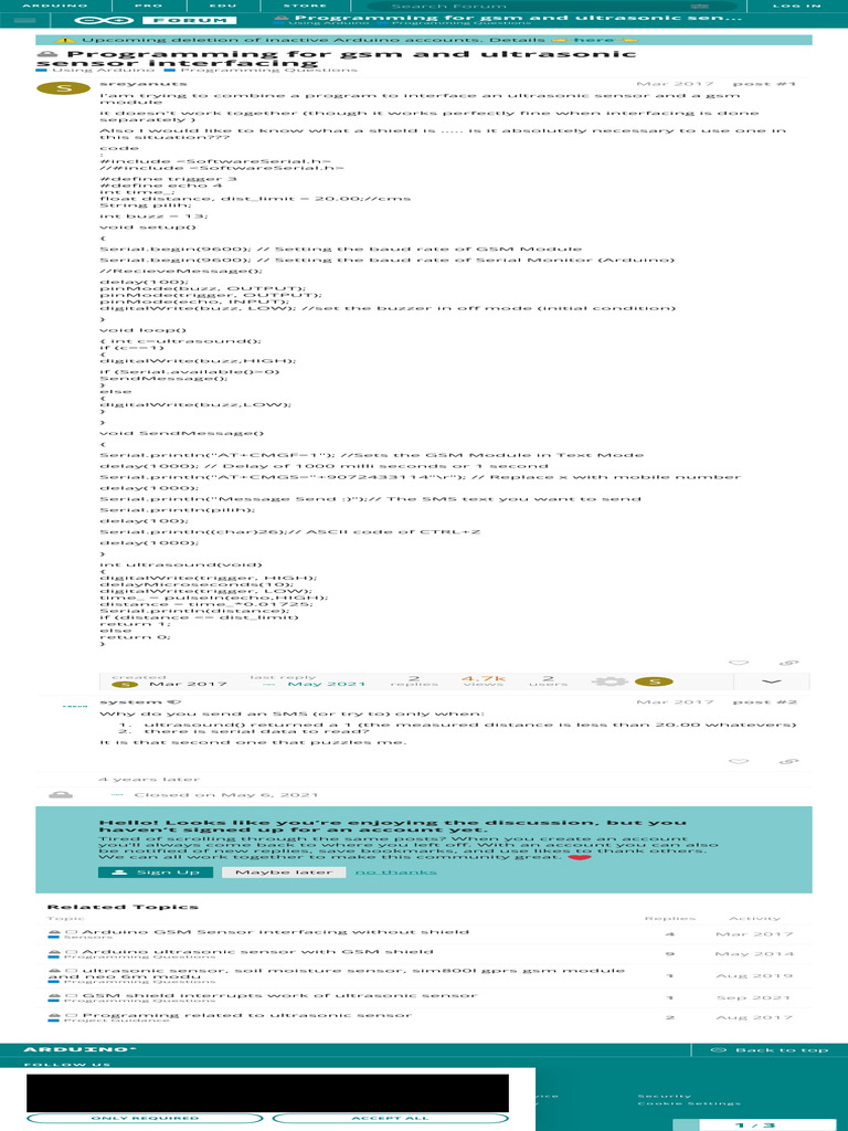Programming For GSM and Ultrasonic Sensor Interfacing - Using Arduino ...