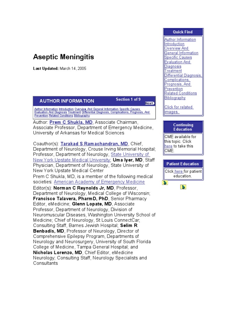 Aseptic Meningitis | PDF | Meningitis | Infection