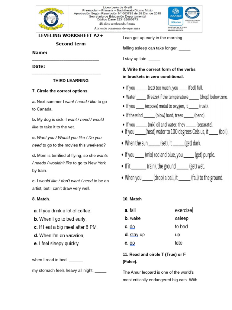 A2+ Level English Worksheet | PDF | Hunting | Leopard