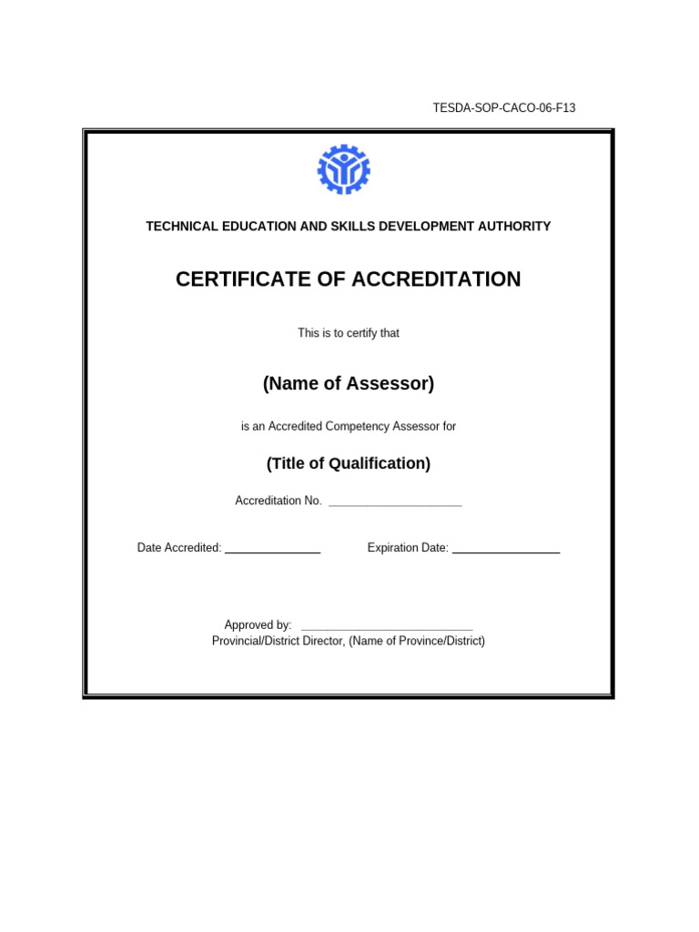 Tesda - Certificate of Accreditation | PDF