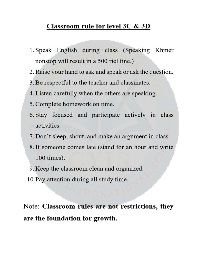Classroom Rule For Level 3C | PDF