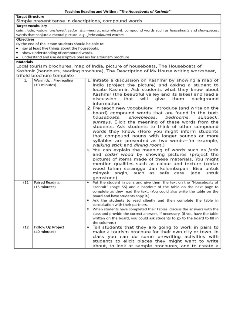 Teaching Reading and Writing - Lesson Plan Template - The Houseboats of ...