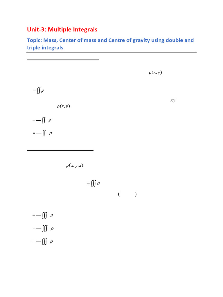 Mass and Center of Mass in Integrals | PDF | Center Of Mass | Physical ...