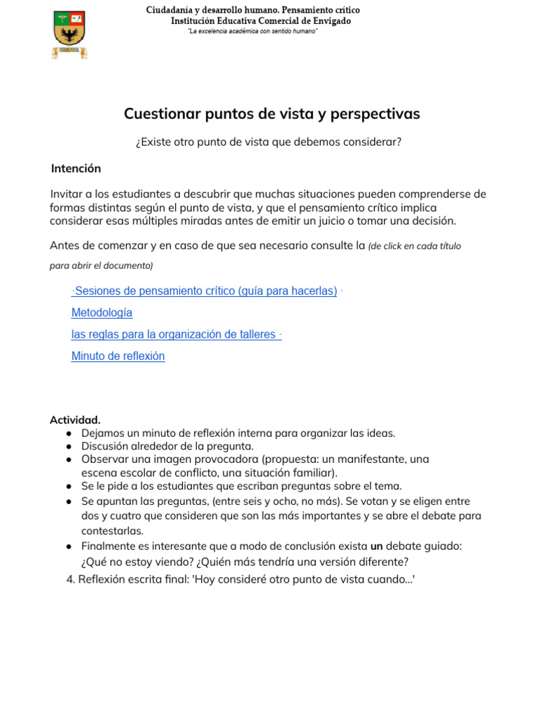 Taller 32. Cuestionar Puntos de Vista | PDF | Pensamiento | Pensamiento ...