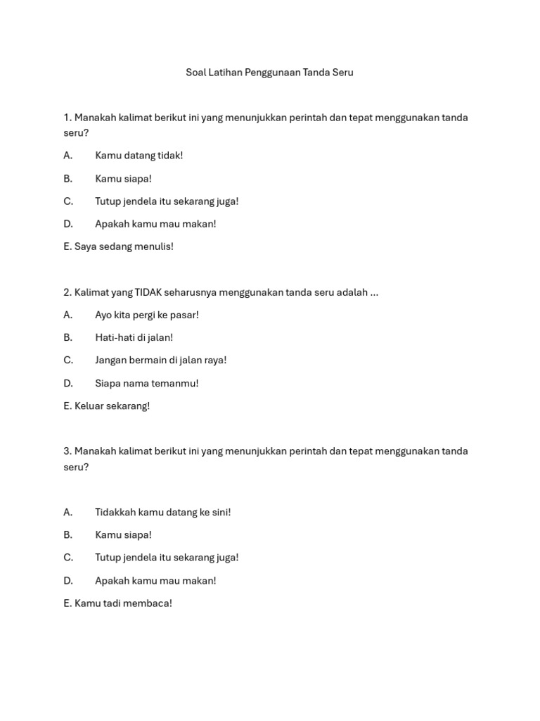 Soal Latihan Tanda Seru dan Tanda Tanya | PDF