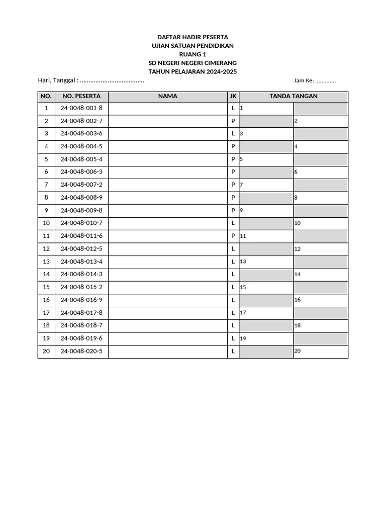 Daftar Hadir Peserta Usp | PDF