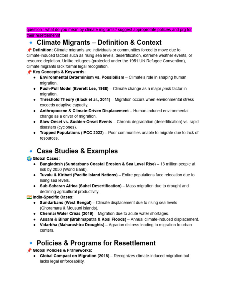 Climate Migrants: Definition & Policies | PDF | Human Migration ...