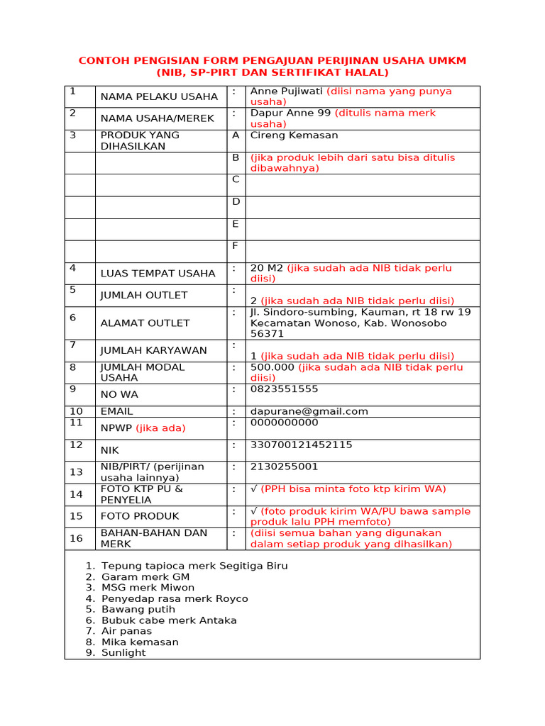 Contoh Pengisian Form Pengajuan SH | PDF