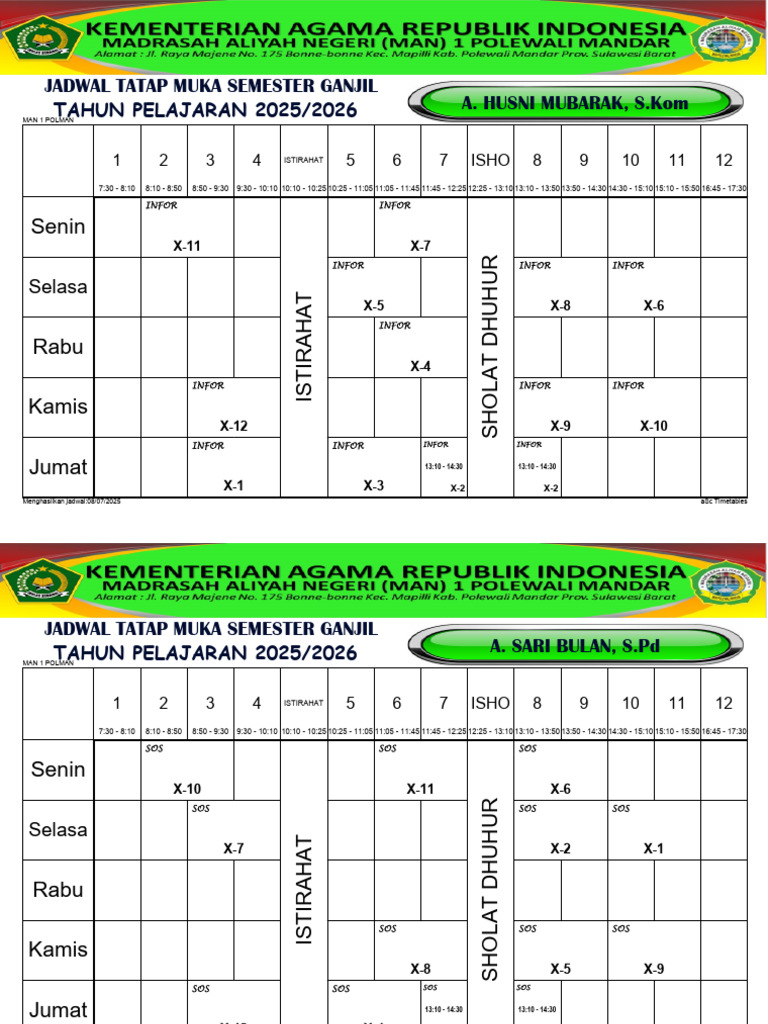 1.1 Jadwal Guru Sem Ganjil 2526 010725 | PDF