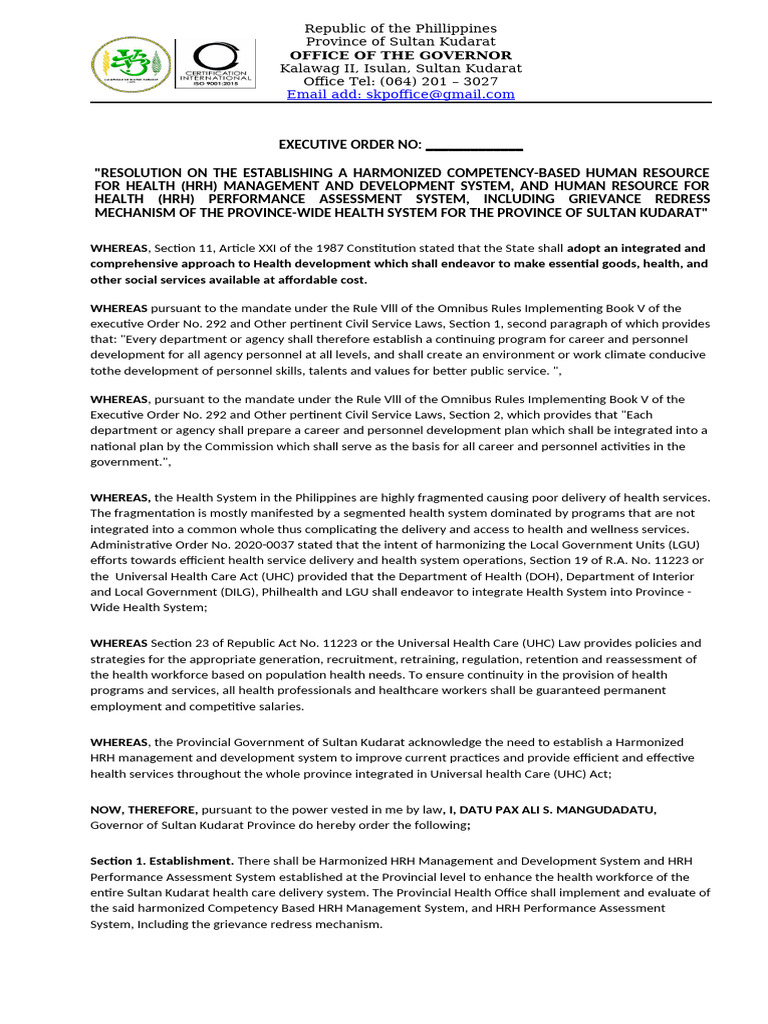 Harmonized HRH Management System Order | PDF | Health Human Resources ...