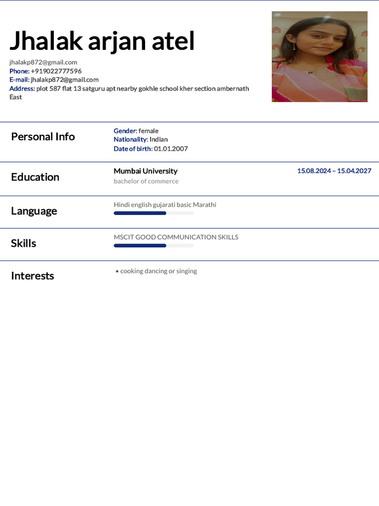 Jhalak Arjan Atel Resume 477 | PDF