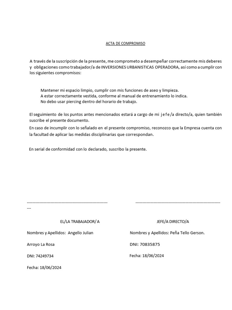 Carta de Compromiso Plantilla 2 | PDF