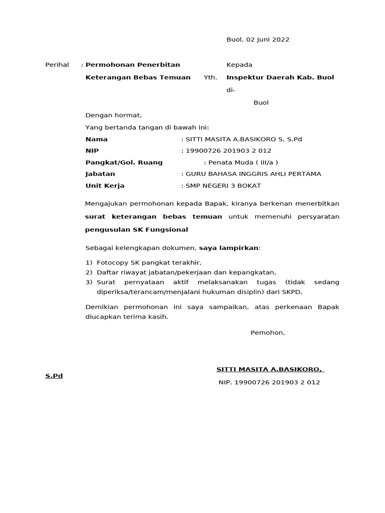 Permohonan Persyaratan Bebas Temuan Z Punya | PDF