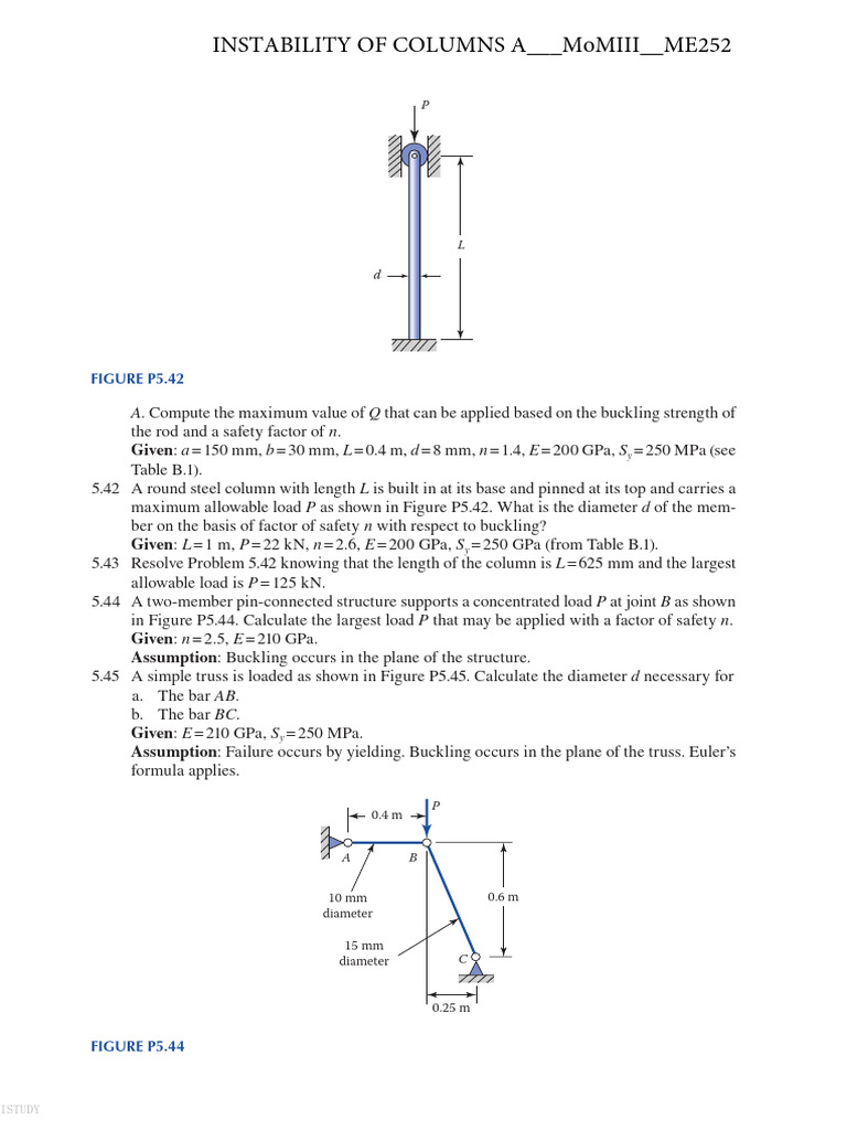 INSTABILITY OF COLUMNS A - Mecánica de Materiales LLL | PDF | Buckling | Column