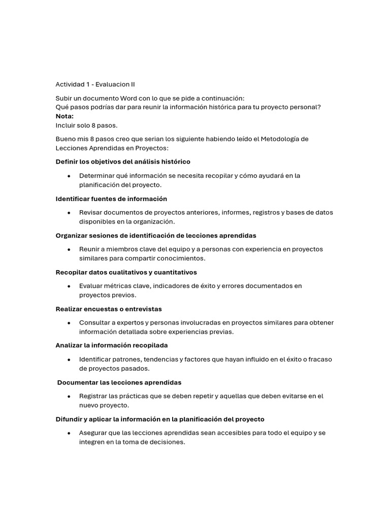 El Metodología de Lecciones Aprendidas en Proyectos | PDF