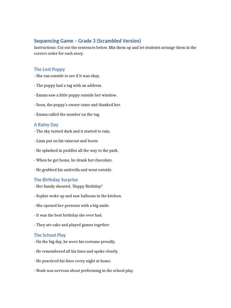 Sequencing Stories for Grade 3 | PDF
