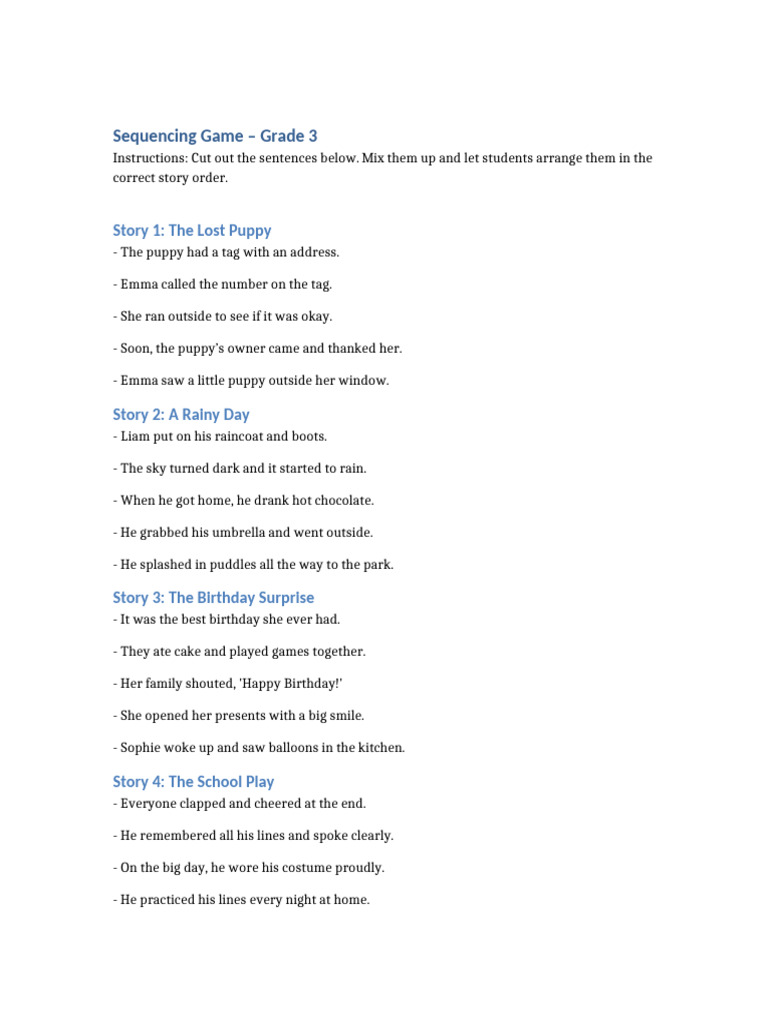 Sequencing Events in Grade 3 Stories | PDF