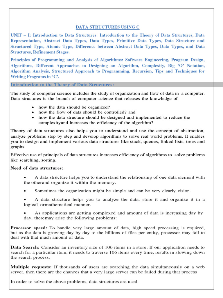 Data Structures Using C Material For Ambedkar University Degree ...