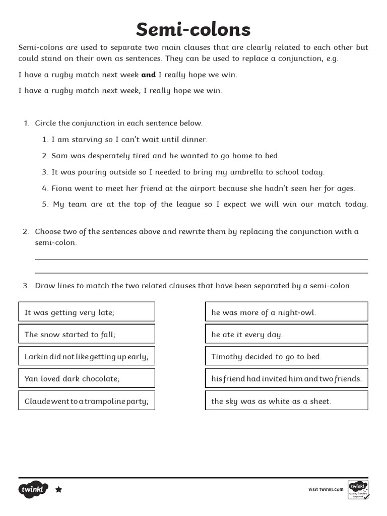 SEMI COLONS Using Semicolons Activity Sheet Ver 1 | PDF | Language ...
