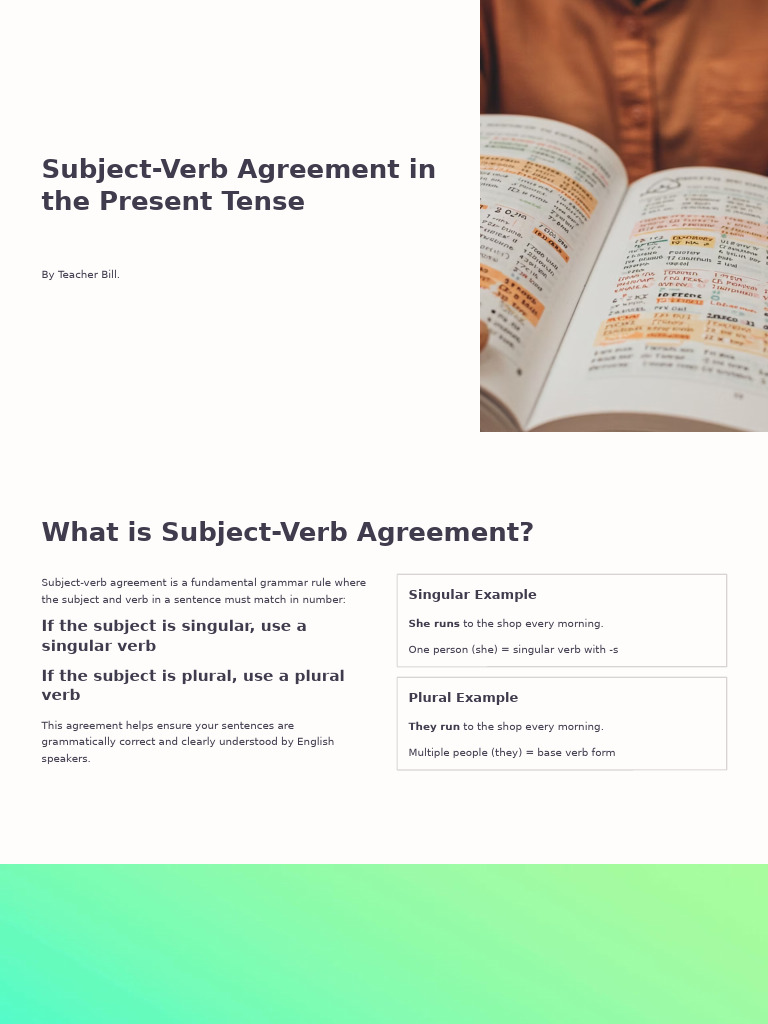 Present Tense Subject-Verb Agreement | PDF | Grammatical Number ...