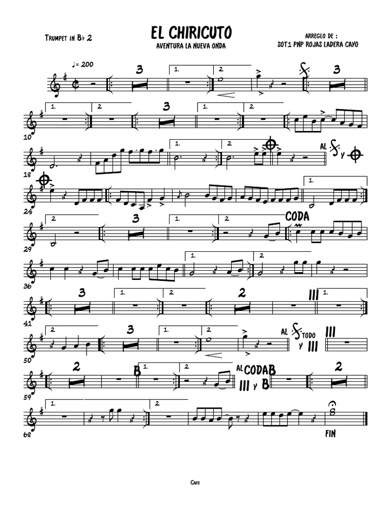 EL CHIRICUTO AVENTURA - SCORE - Trumpet in BB 2 | PDF