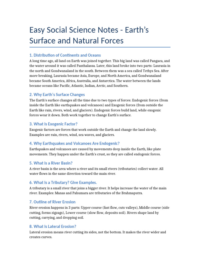 Social Science Earth Surface Simple Notes | PDF | River | Desert