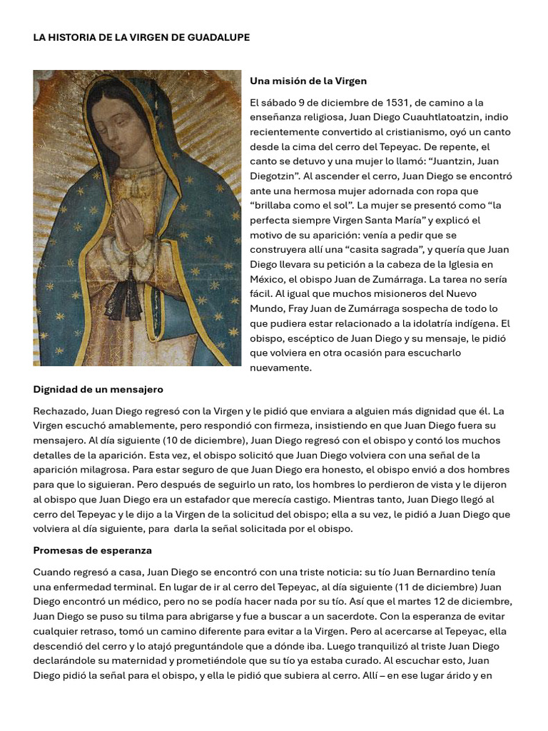 Historia de la Virgen de Guadalupe | PDF