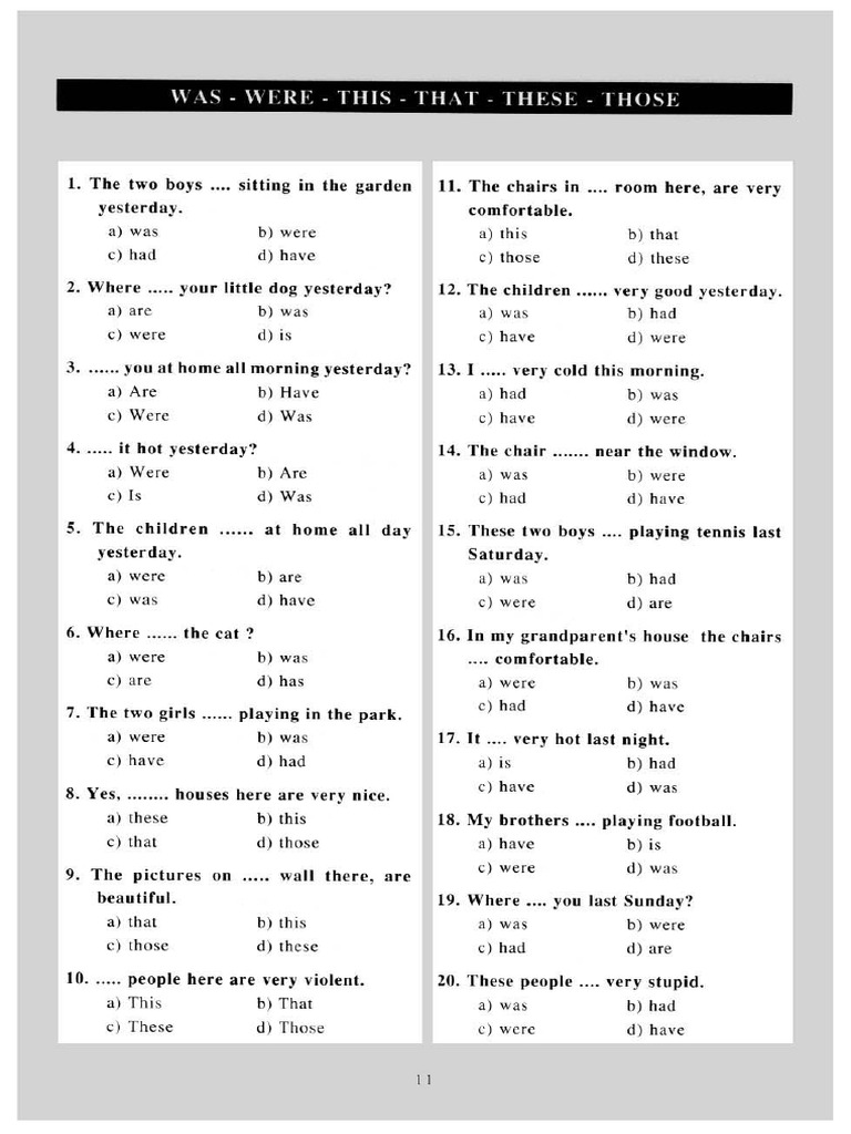 Grammar Exercises: WAS, WERE, THIS, THOSE | PDF | Chess Theory | Chess