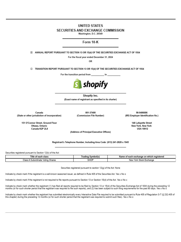 Shop 10K Q4 2024 | PDF | Form 10 K | Business